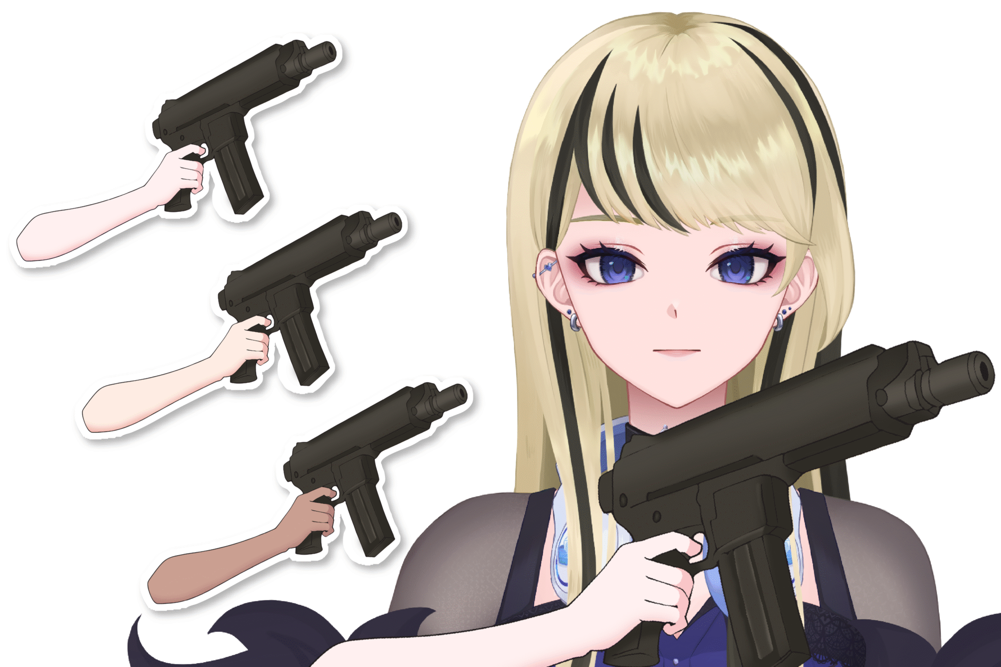 【手のイラスト素材】銃を持った手｜Vtuber・配信向けフリー素材 / Illustration of a hand holding a ...